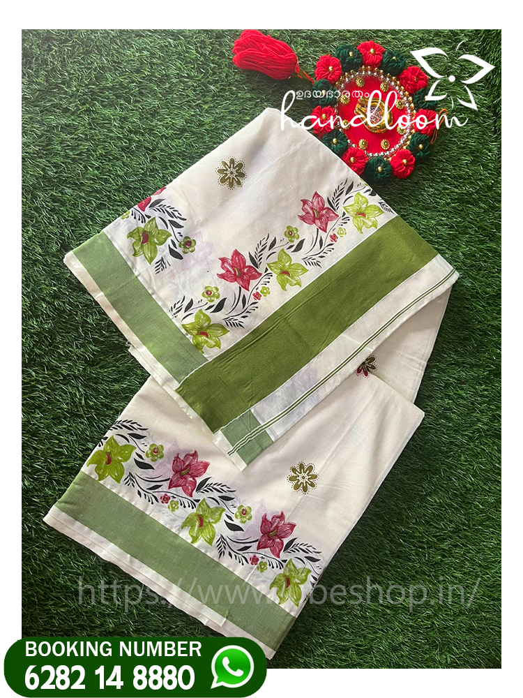 NEW MODEL ONAM FLOWER PRINT SET SAREE